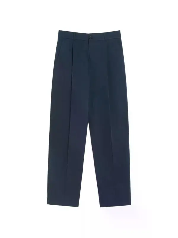 Valentino Garavani Navy Cotton Pleated Trousers - Blue