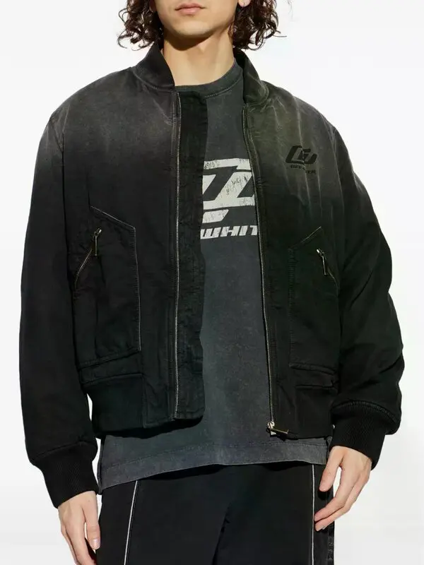 Off-White Zip-up Faded Bomber Jacket - Black