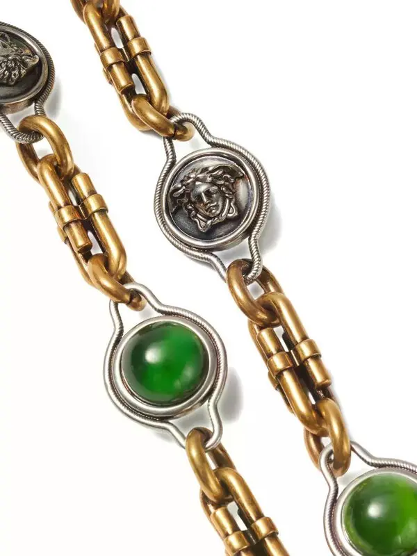 Versace Long Necklace With Medusa Emblems And Glass Stones - Gold