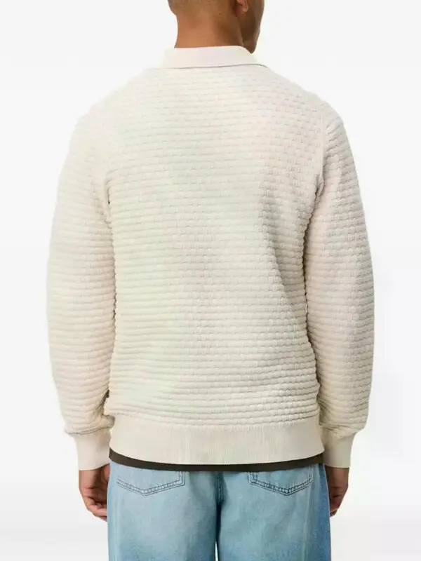 LES DEUX Textured Polo Shirt With Ribbed Cuffs