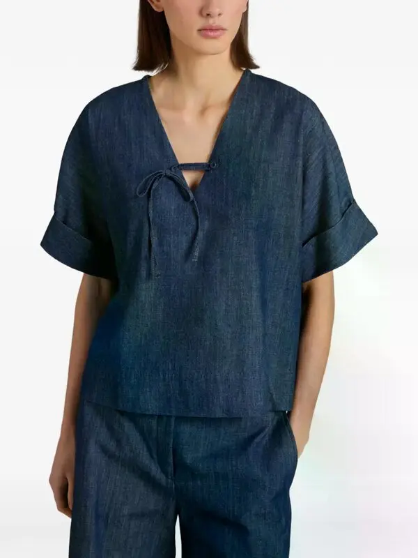 GLANSHIRT Tie-detail Denim T-shirt - Blue