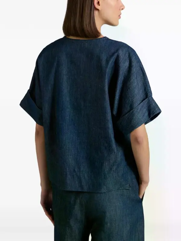 GLANSHIRT Tie-detail Denim T-shirt - Blue