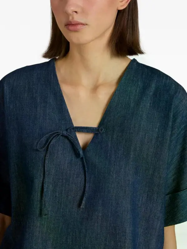 GLANSHIRT Tie-detail Denim T-shirt - Blue