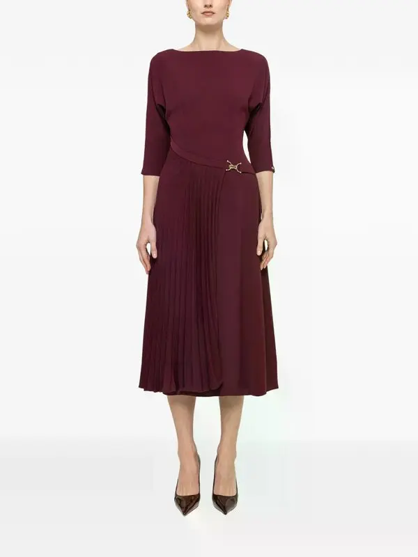 NISSA Bordeaux Pleated Midi Dress