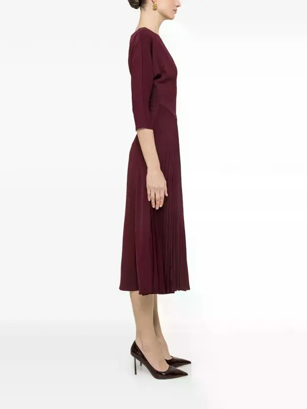 NISSA Bordeaux Pleated Midi Dress