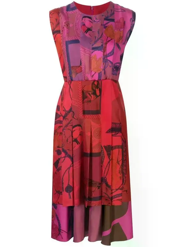 FERRAGAMO Abstract Pattern Pleated Midi Dress