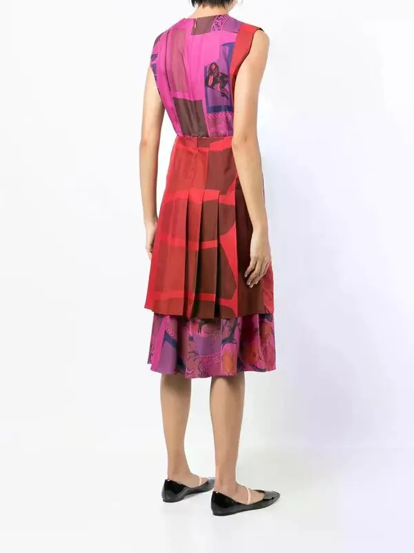 FERRAGAMO Abstract Pattern Pleated Midi Dress