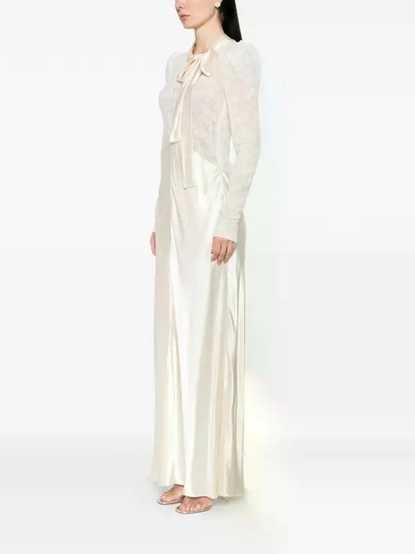 Alberta Ferretti Lace Detail Long Sleeve Maxi Dress - Neutrals