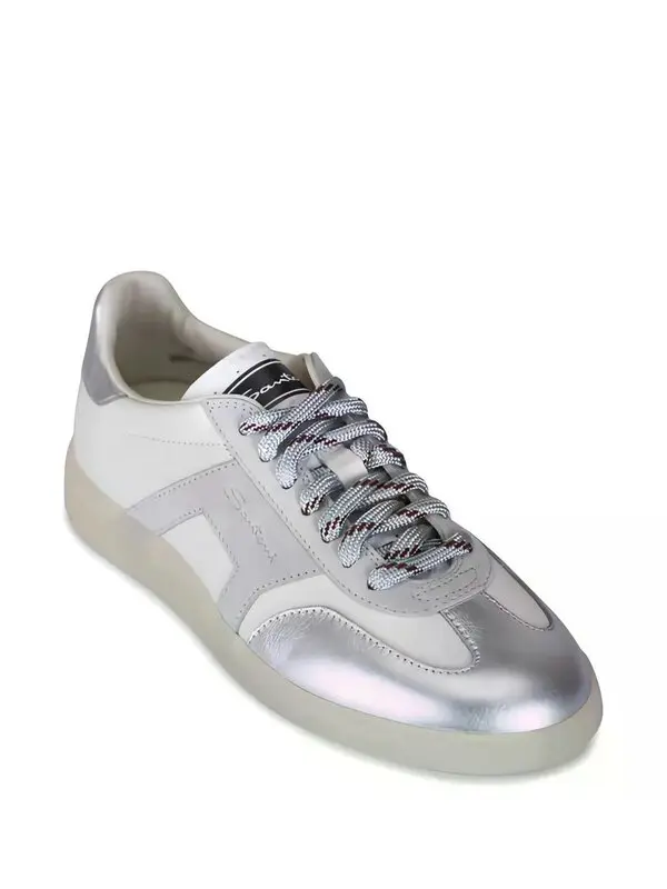 Santoni And Silver-tone Panelled Leather Sneakers