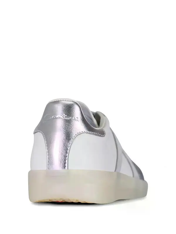 Santoni And Silver-tone Panelled Leather Sneakers