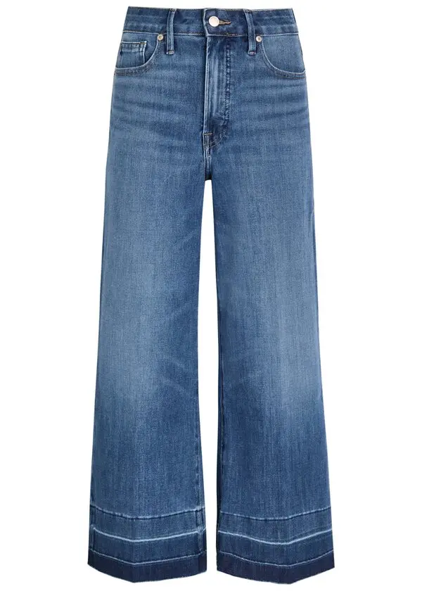 Good American High Rise Palazzo Cropped Wide-leg Jeans - Navy