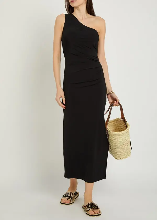 Max Mara One-shoulder Gathered Stretch-jersey Midi Dress