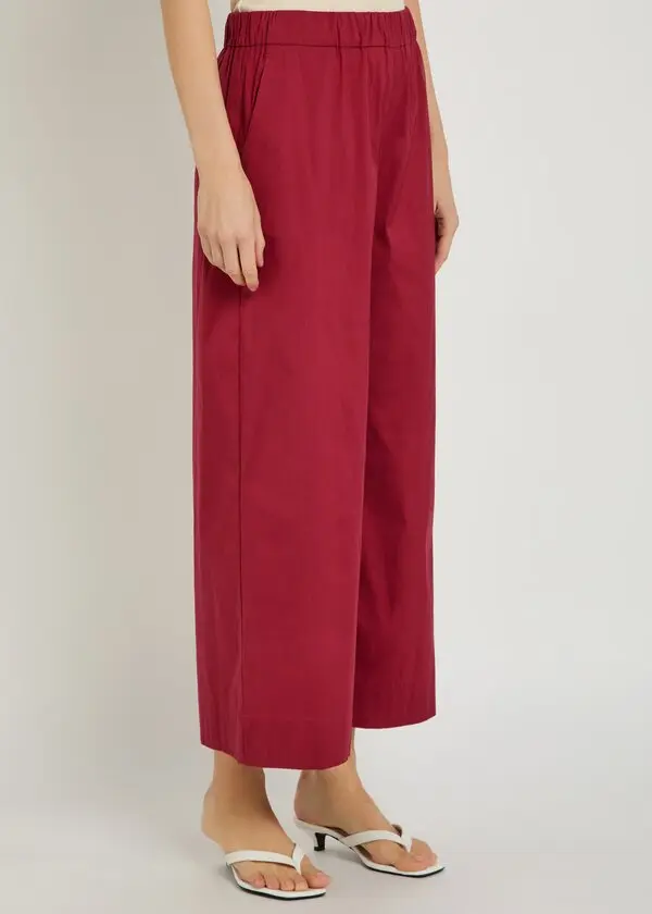 Max Mara Wide-leg Cropped Cotton Trousers - Burgundy