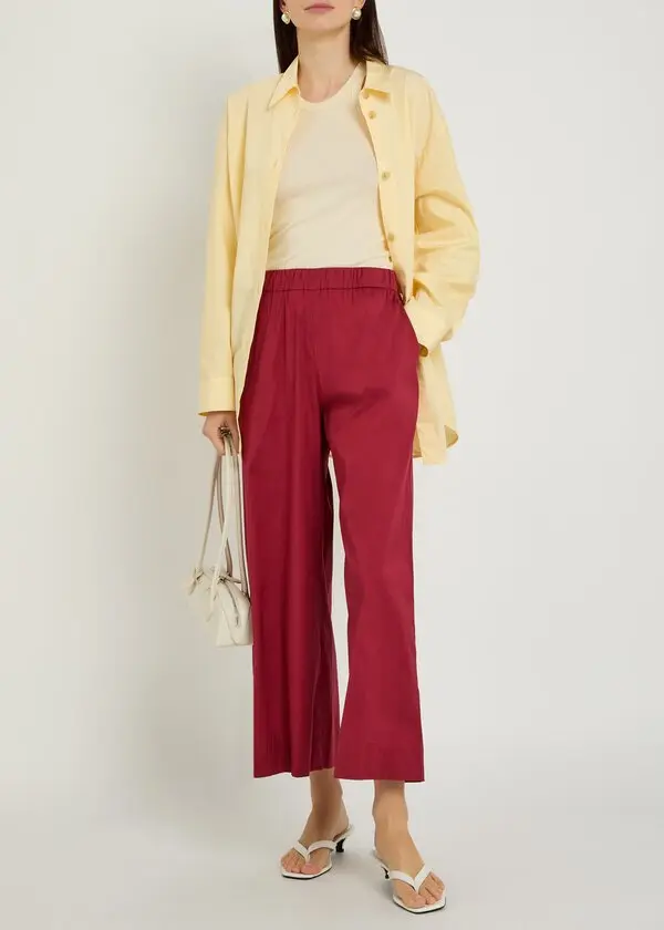 Max Mara Wide-leg Cropped Cotton Trousers - Burgundy