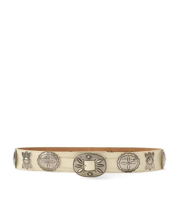 Ralph Lauren Vachetta Concho Leather Belt - White