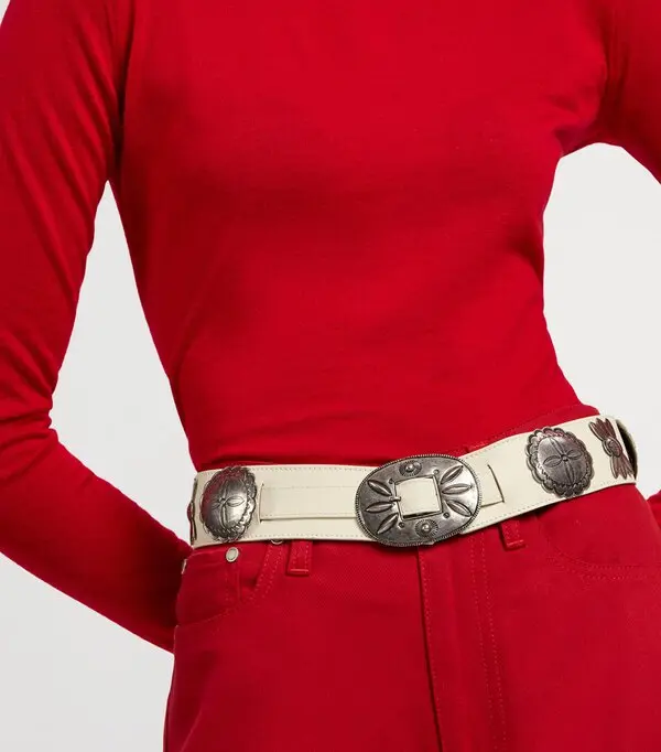 Ralph Lauren Vachetta Concho Leather Belt - White