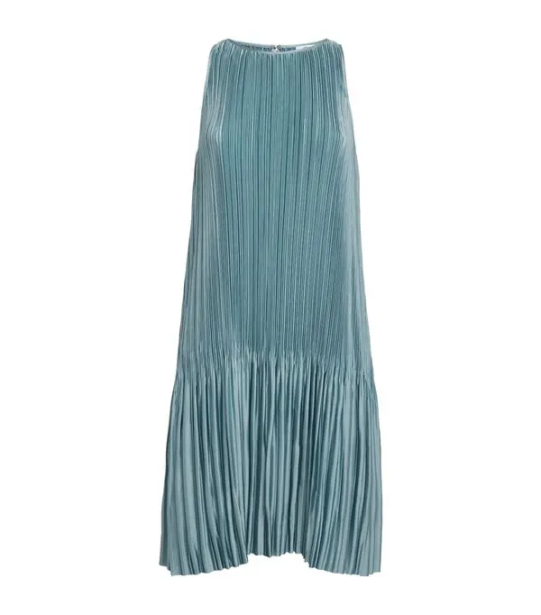 JOSEPH Satin Pleated Rida Midi Dress - Blue