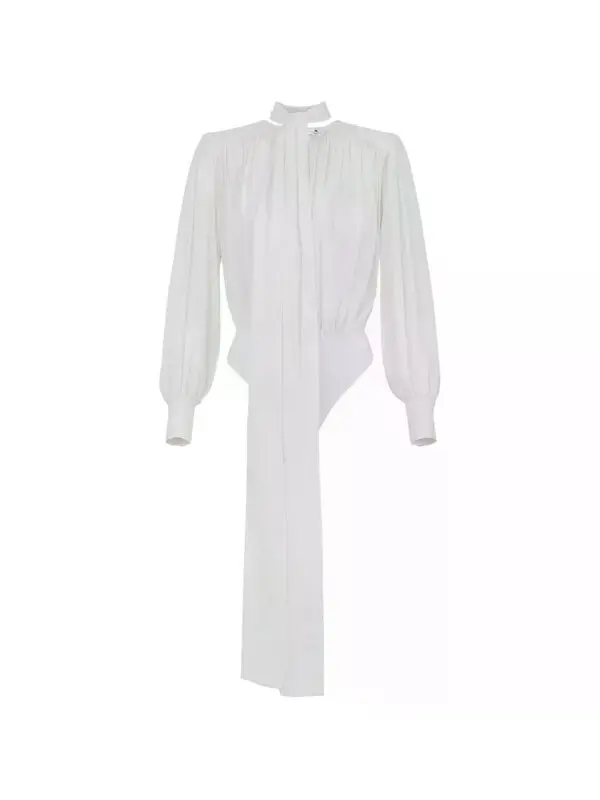 Elisabetta Franchi Silk Georgette Bodysuit With Sash And Balloon Sleeves - White