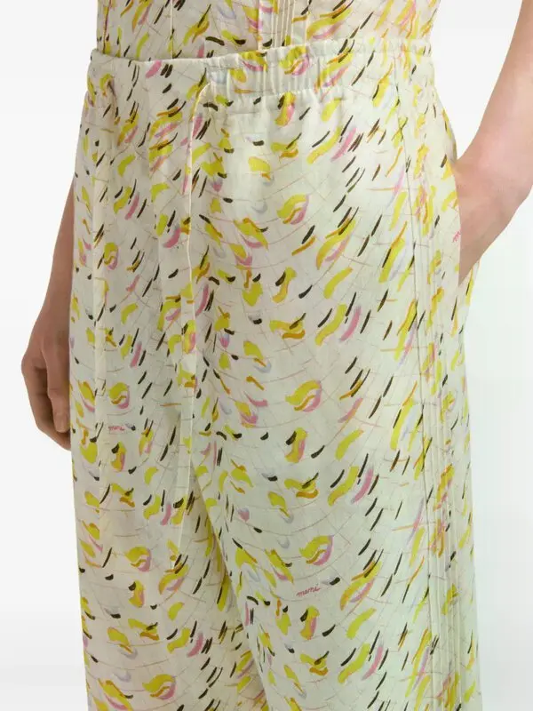 Marni Abstract Print Drawstring Palazzo Pants - Neutrals