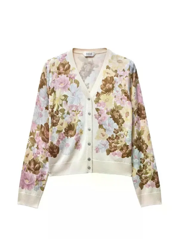 Versace Printed Silk Knit V-neck Cardigan