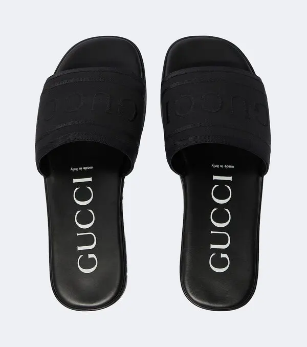 Gucci Logo Canvas And Leather Slides