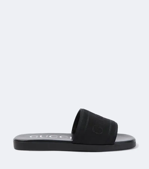 Gucci Logo Canvas And Leather Slides