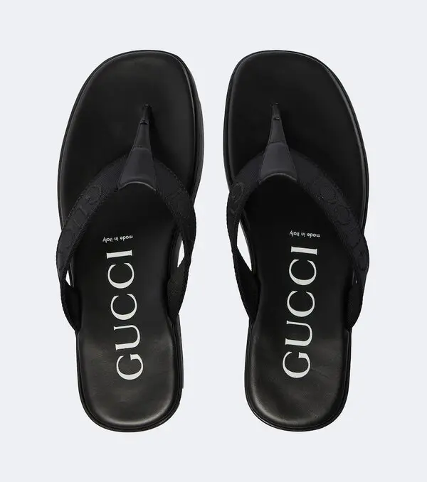 Gucci Logo Canvas And Leather Thong Sandals