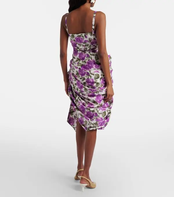 Chloé Ruched Floral Print Cotton Mini Dress