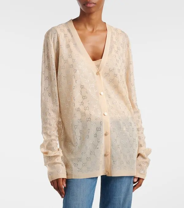 Gucci Gg Embellished Silk Cardigan