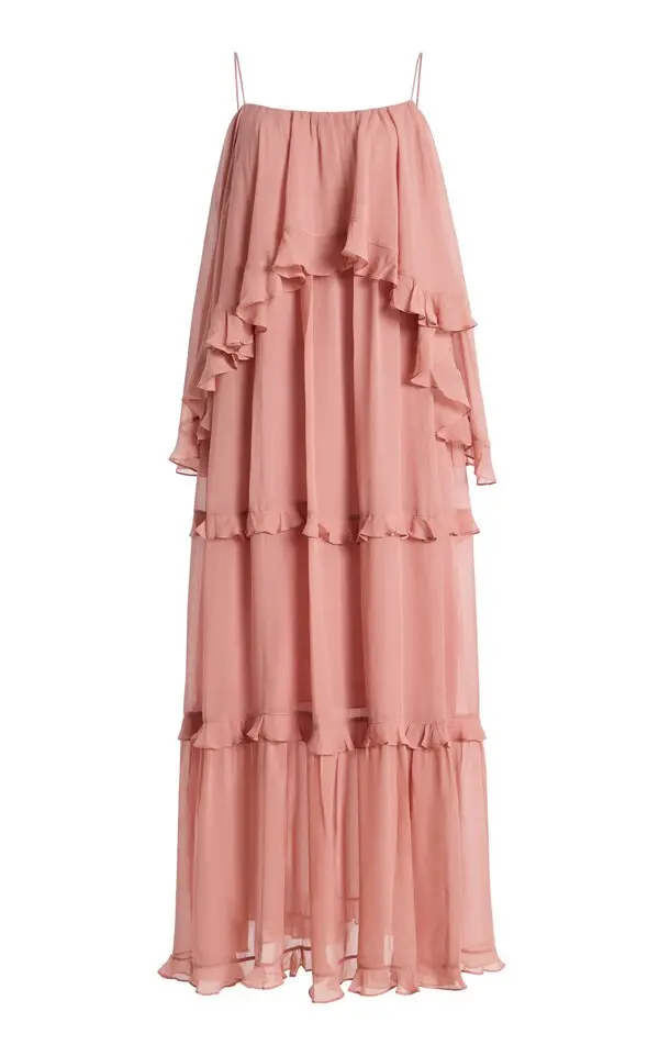 Zimmermann Luna Ruffled Georgette Midi Dress - Pink