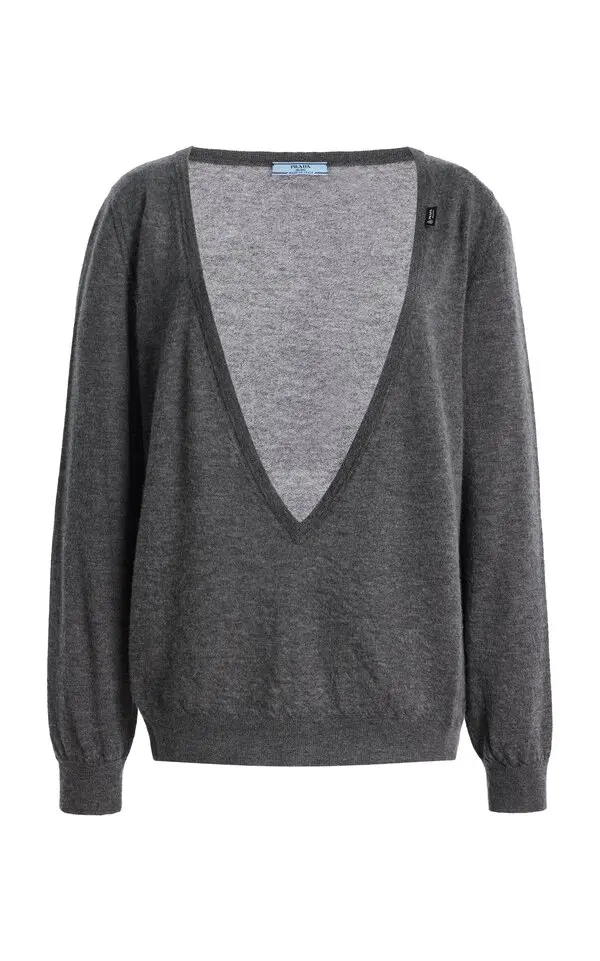 Prada Cashmere Knit V-neck Sweater - Grey