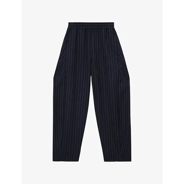 REISS Elle Pinstripe Barrel-leg Stretch-woven Trousers - Navy