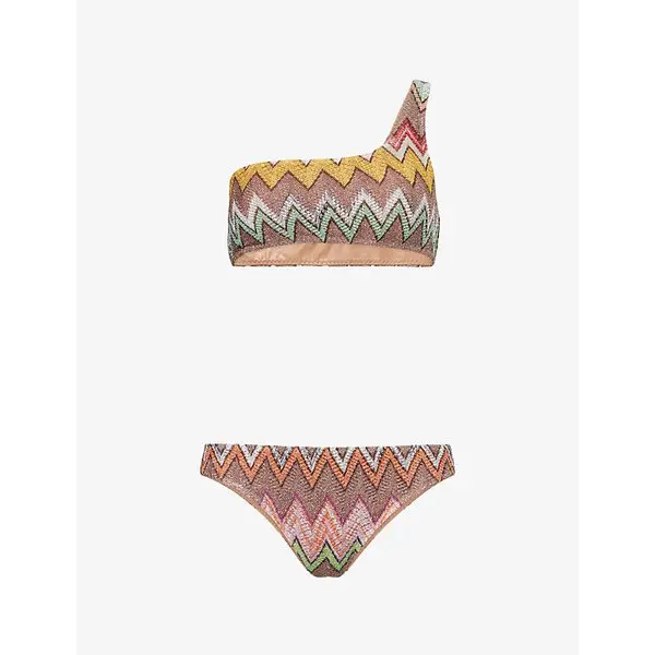 Missoni Chevron-knit One-shoulder Bikini Set - Multicolor W/dark Base