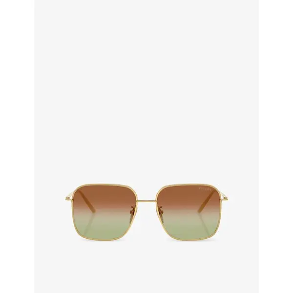 Prada Square-frame Metal Sunglasses - Gold