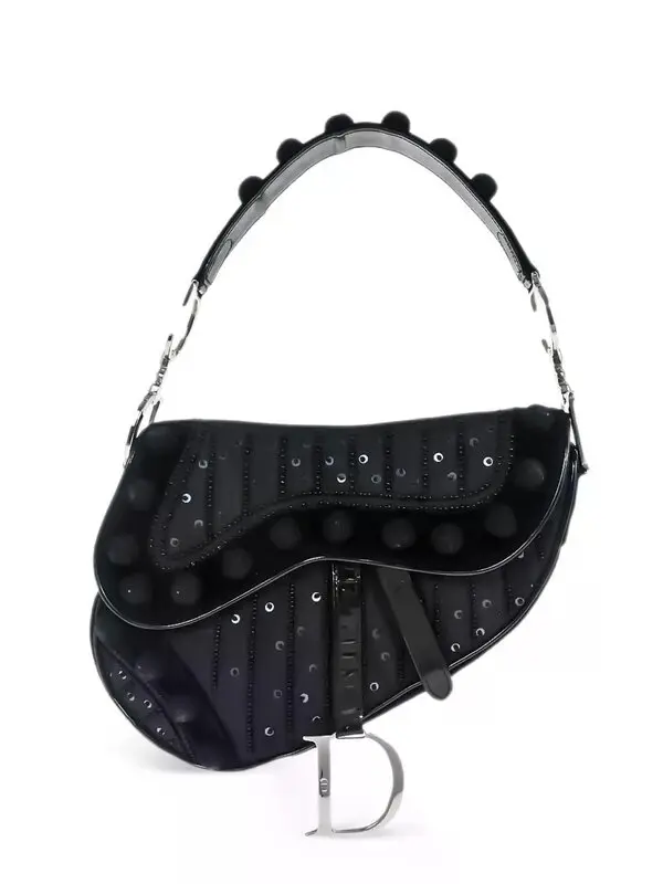 Dior 2002 Saddle Shoulder Bag With Beaded Embellishments - Black