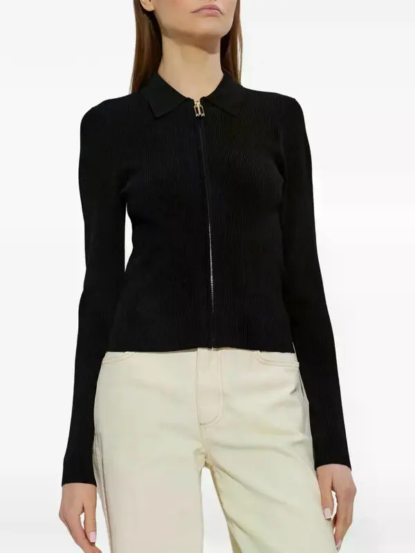 Victoria Beckham Zip Cardigan With Collared Neckline - Black
