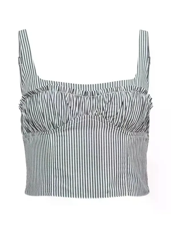 FLEUR DU MAL Striped Ruffled Square Neck Top - Black