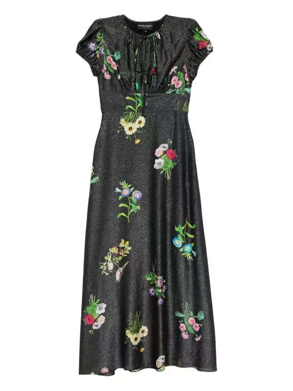 Cynthia Rowley Floral Print Lurex Midi Dress - Black