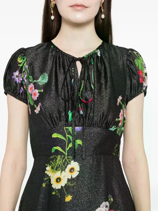 Cynthia Rowley Floral Print Lurex Midi Dress