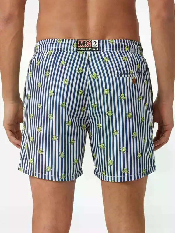 MC2 SAINT BARTH Striped Octopus Print Swim Shorts - Blue