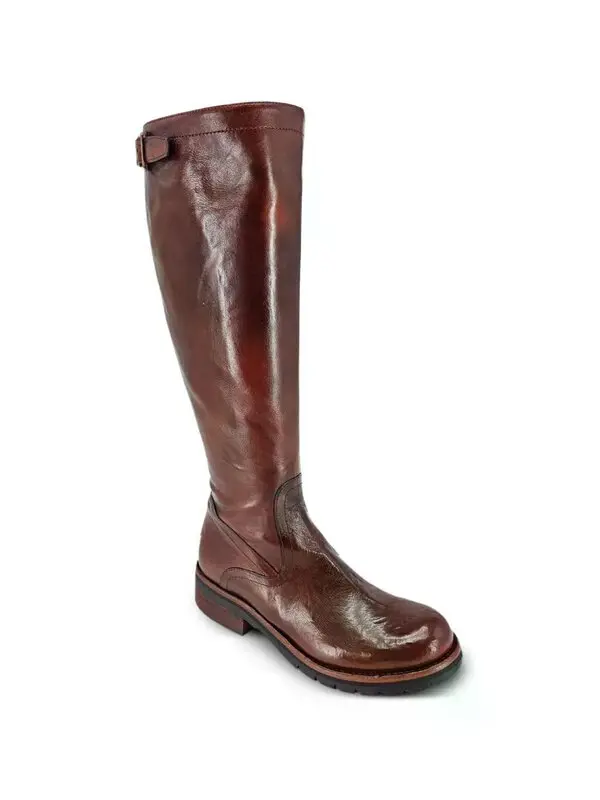 MADISON MAISON Knee-high Leather Boots With Buckle And Zip Fastening - Brown