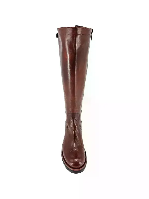 MADISON MAISON Knee-high Leather Boots With Buckle And Zip Fastening - Brown