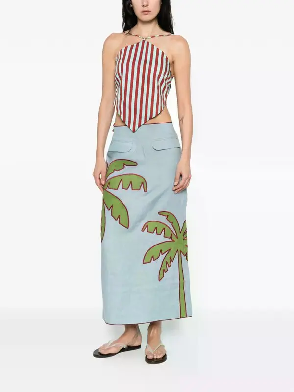 Farm Rio Embroidered Palm Tree Midi Skirt