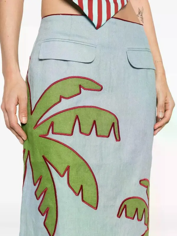 Farm Rio Embroidered Palm Tree Midi Skirt