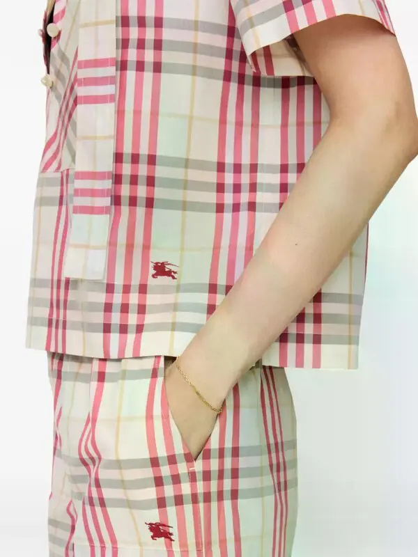 Burberry Cropped Check Cotton Scarf Blouse