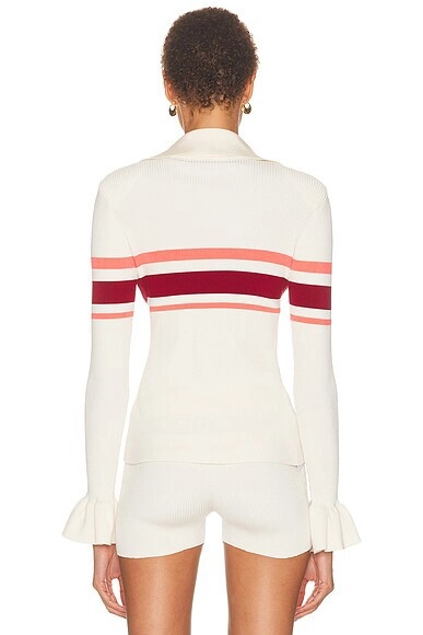 SELF-PORTRAIT Stripe Viscose Knit Button Top - Cream