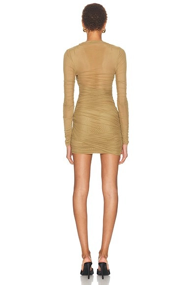 SEROYA Moxey Ruched Mesh Mini Dress - Ochre