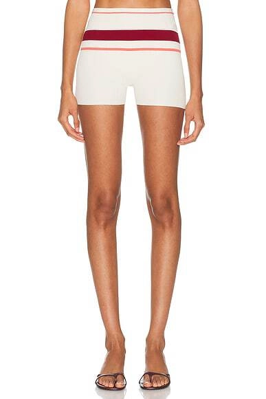 SELF-PORTRAIT Striped Viscose Knit Shorts - Cream