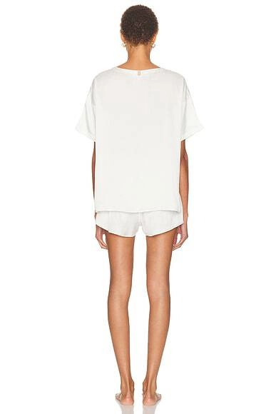 Lunya Washable Silk Tee Short Pajama Set - Tranquil White