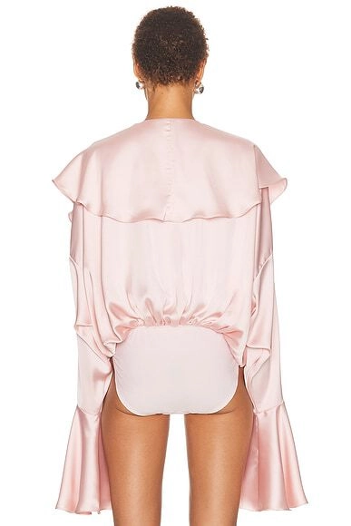 Norma Kamali Long Sleeve Deep V Ruffle Bodysuit